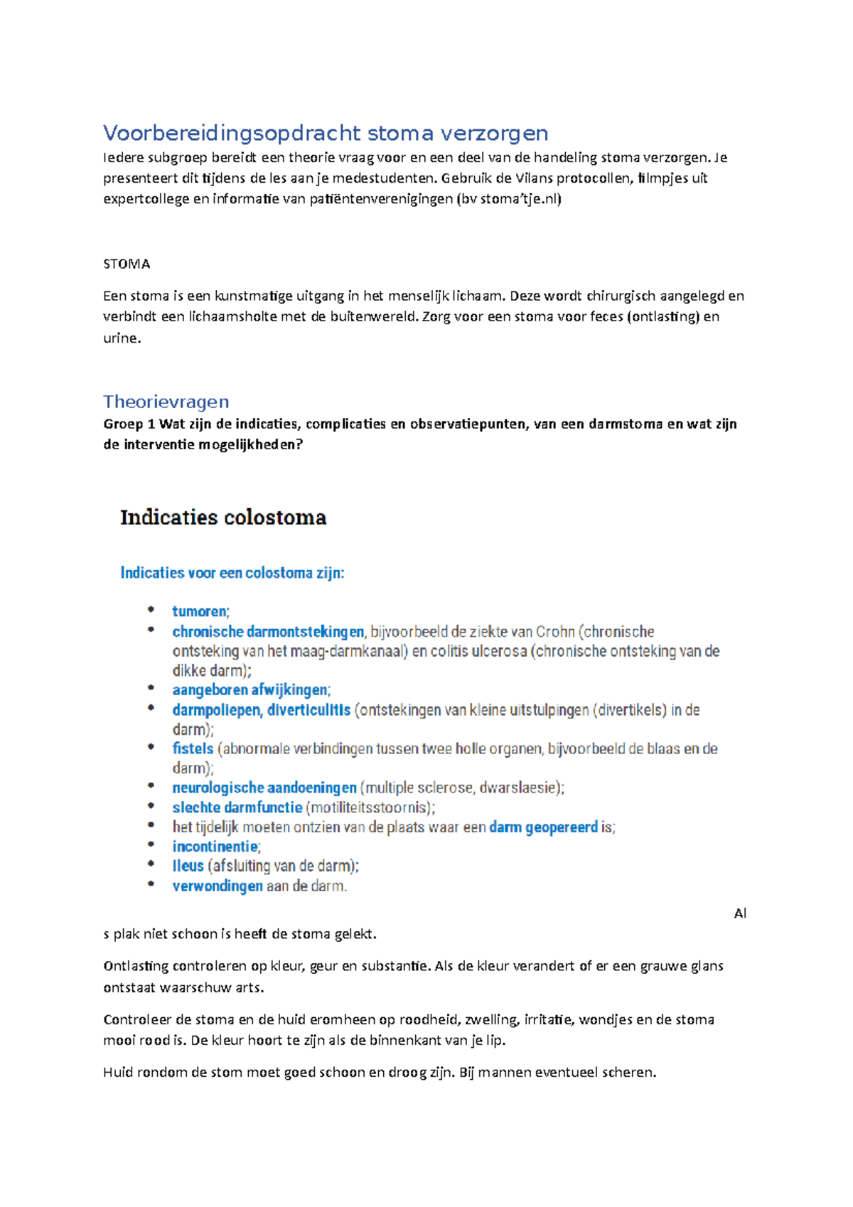 Opdracht Stoma: Voorbereiding, Verzorging en Theorievragen Stomazorg ...