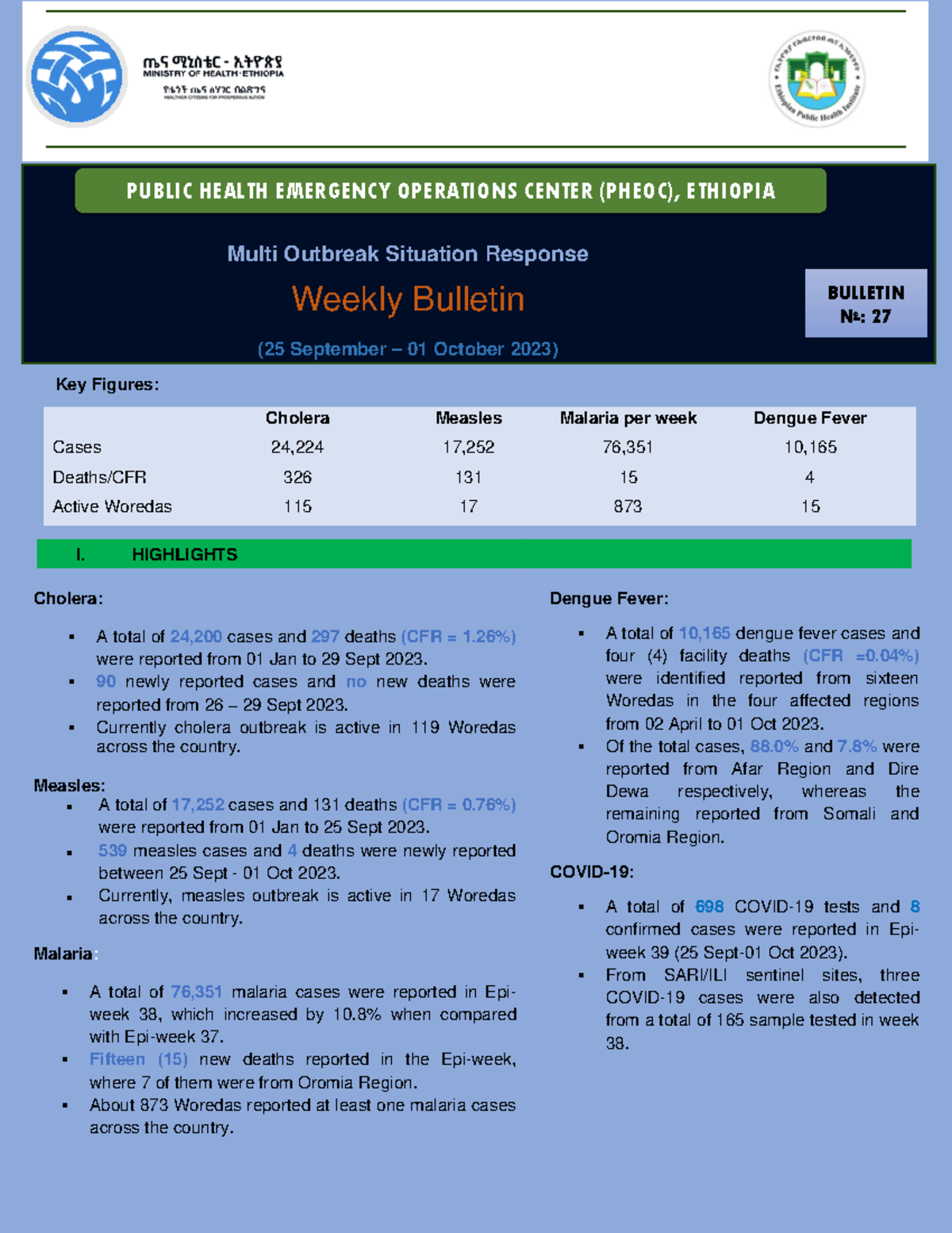 EPHI Pheoc Multi Outbreak Response Weekly Bulletin 27 (25 Sept - 01 Oct ...