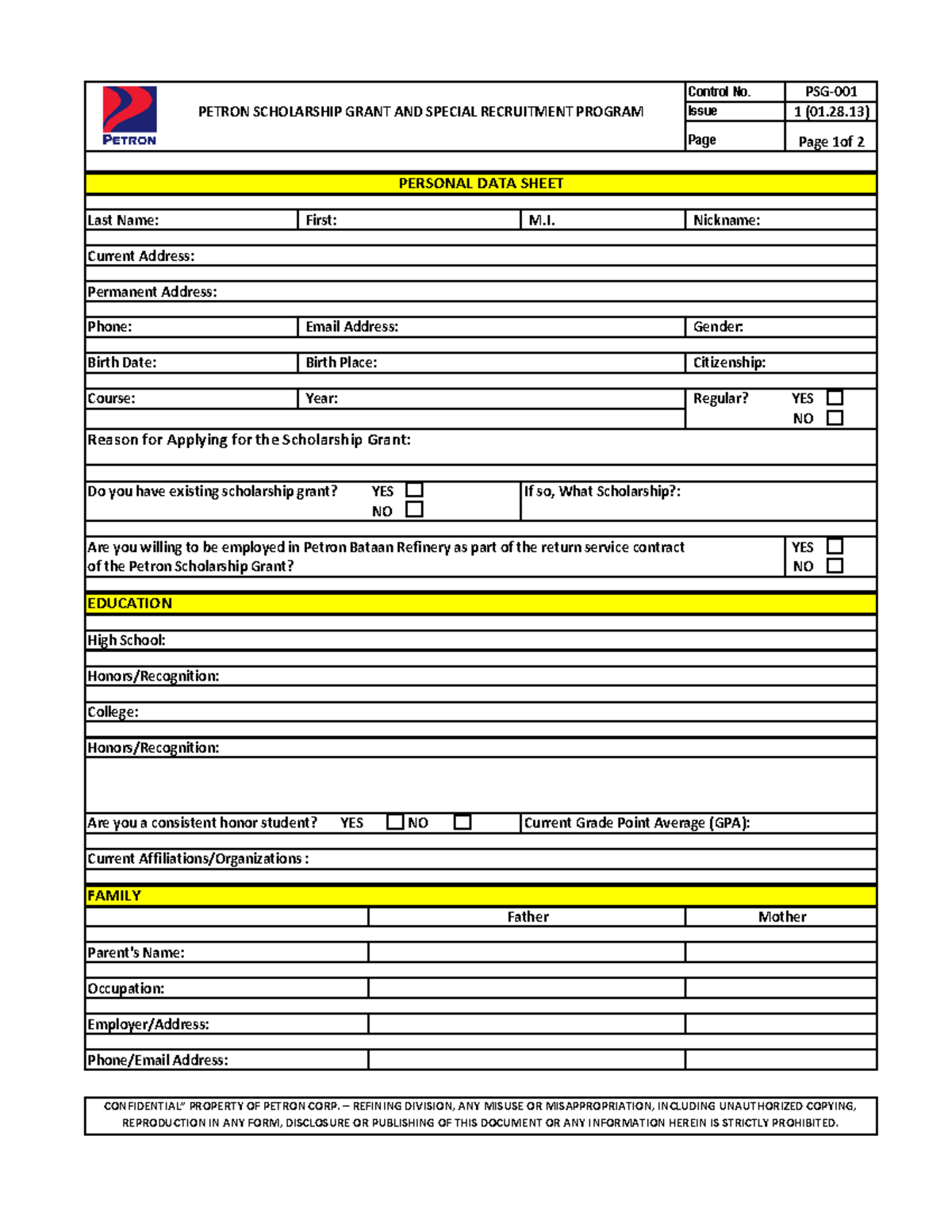 Petron Scholarship Application Form - PSG-1 (01.28) - Studocu