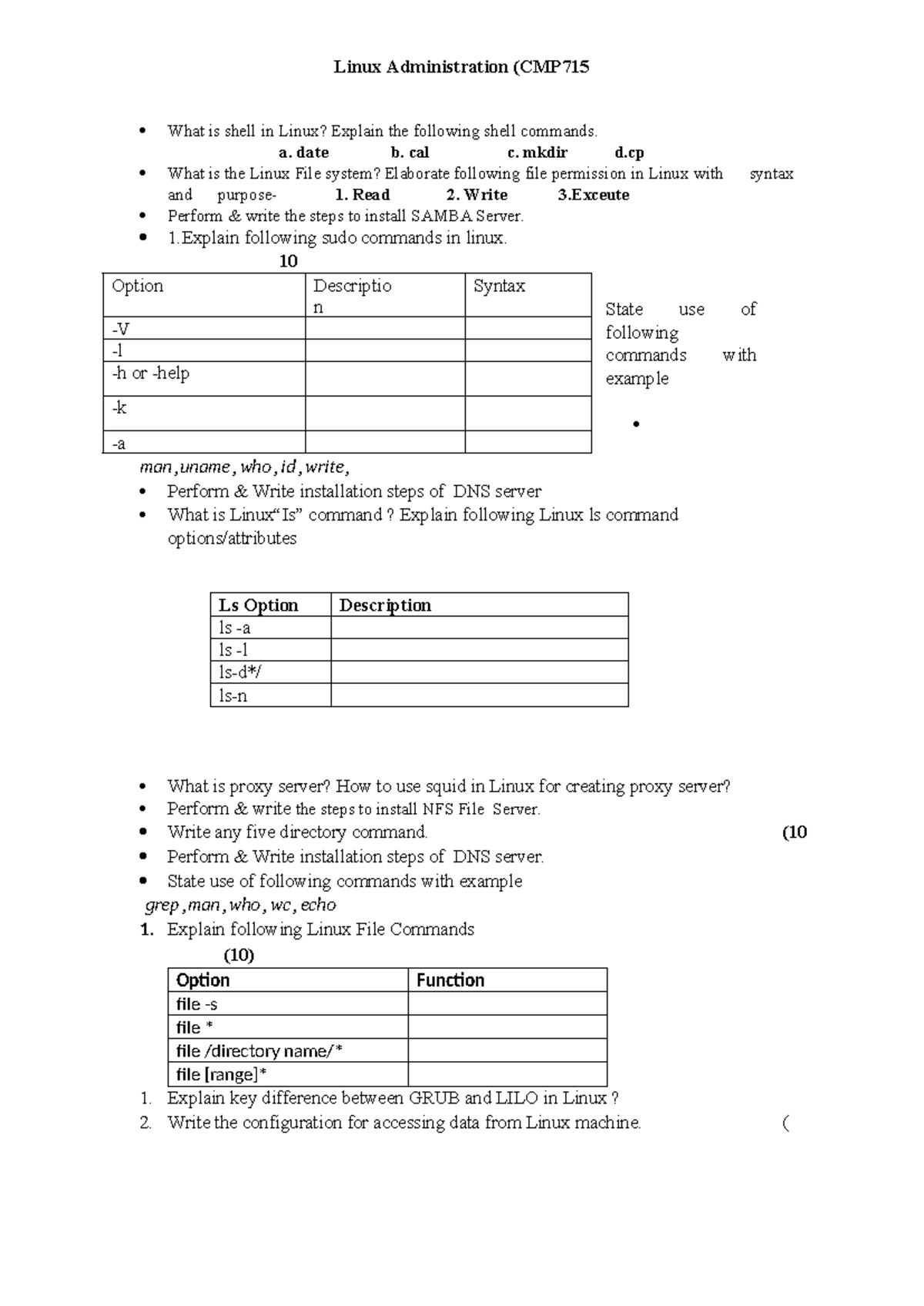 Linux Administration (CMP715) - Shell Commands & Server Installations ...