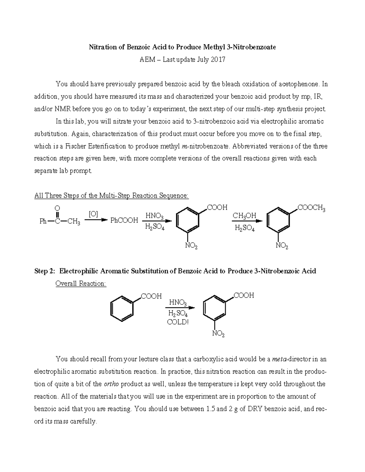 Multi-step Synthesis: Nitration of Benzoic Acid for Methyl 3 ...