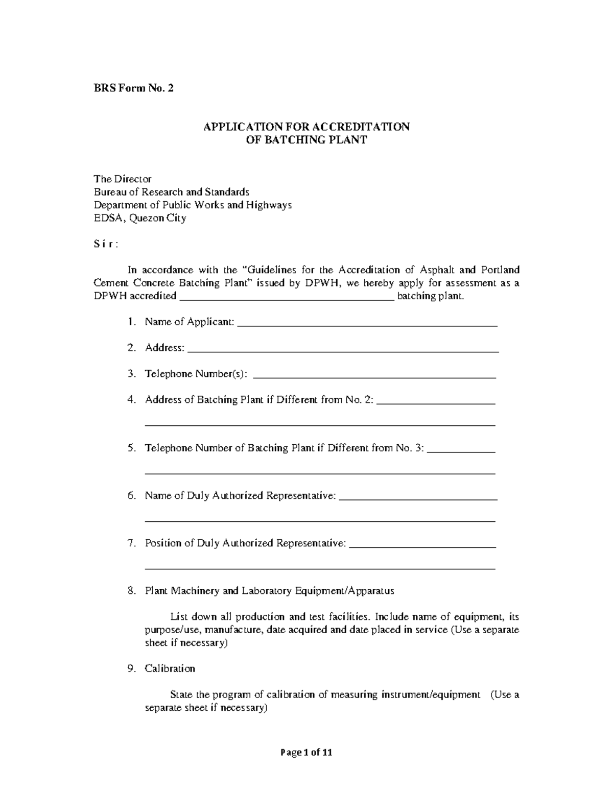 Guidelines for Batching Plant Accreditation - BRS Form No. 2 - Studocu