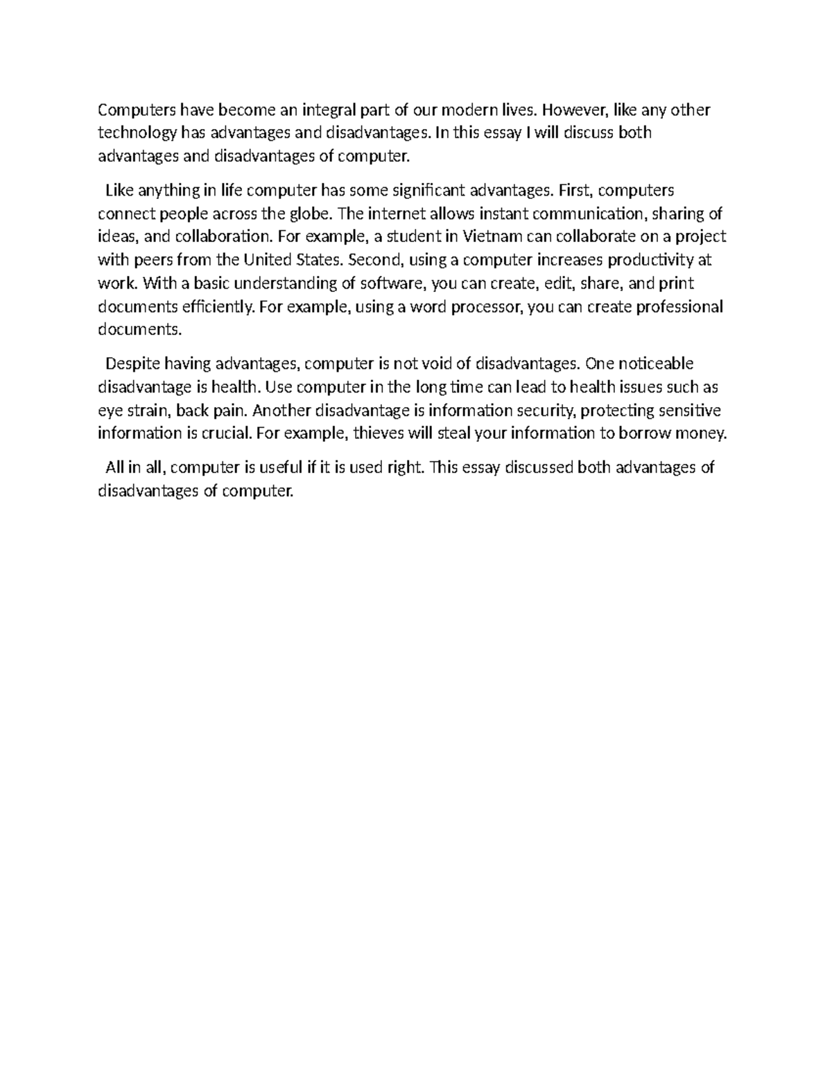 Essay on Advantages and Disadvantages of Computers - Homework 22 - Studocu