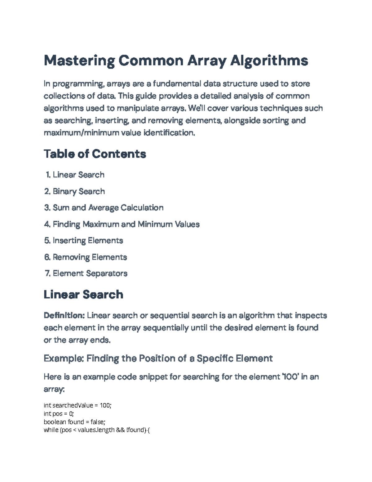 Mastering Array Algorithms: Searching, Inserting, and Removing ...