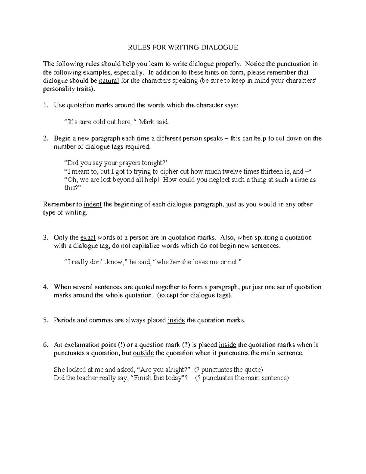 Rules for Writing Dialogue: Essential Guidelines for Clarity - Studocu