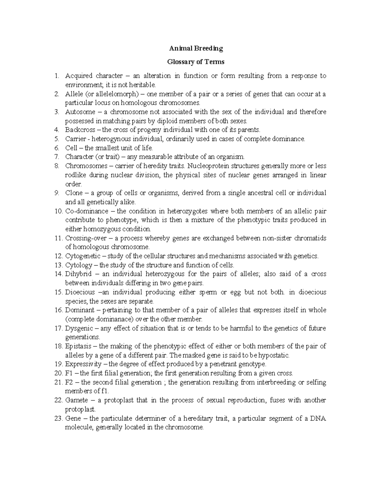 Animal Breeding Glossary: Key Terminologies Explained - Studocu