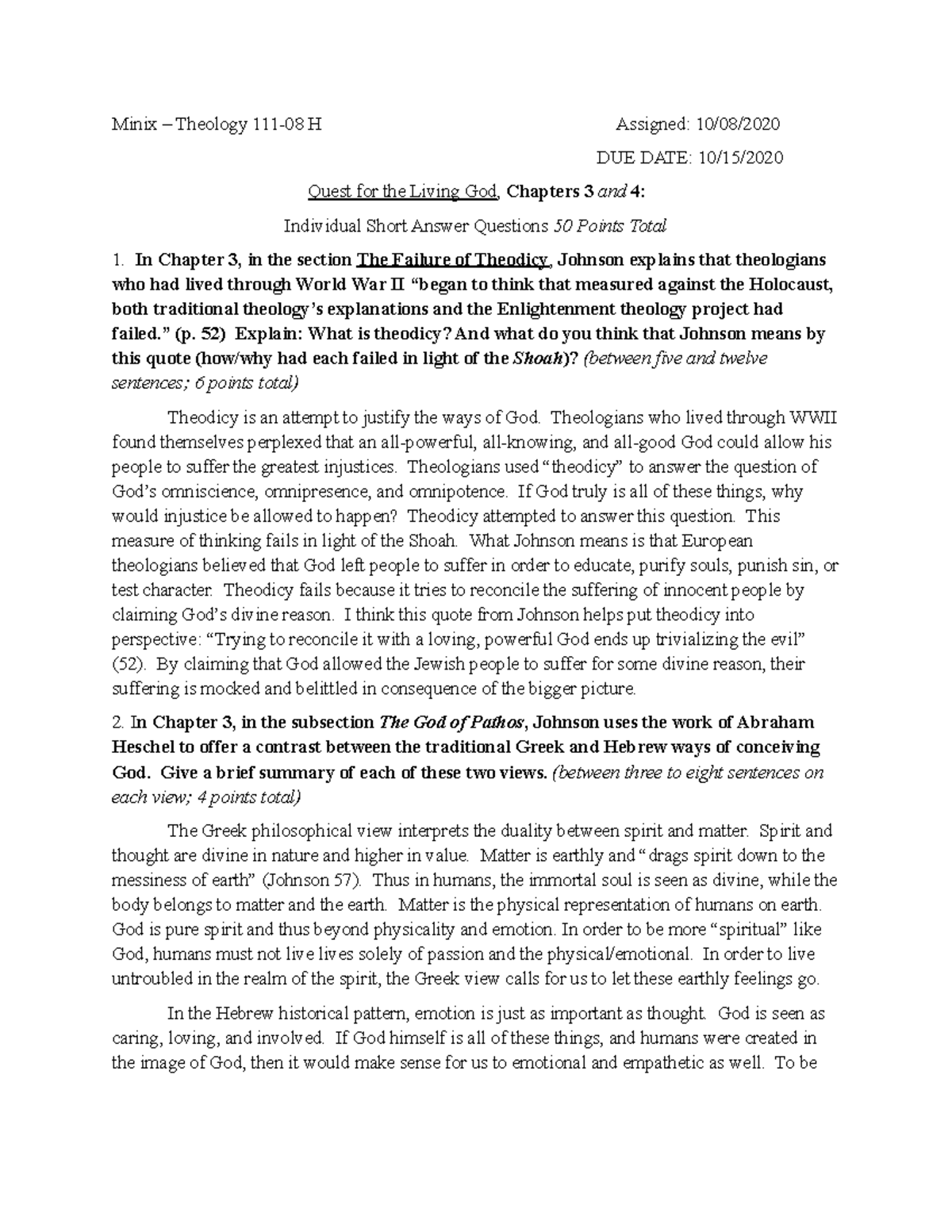Theology 111-08: Quest for the Living God, Chapters 3 & 4 Notes - Studocu