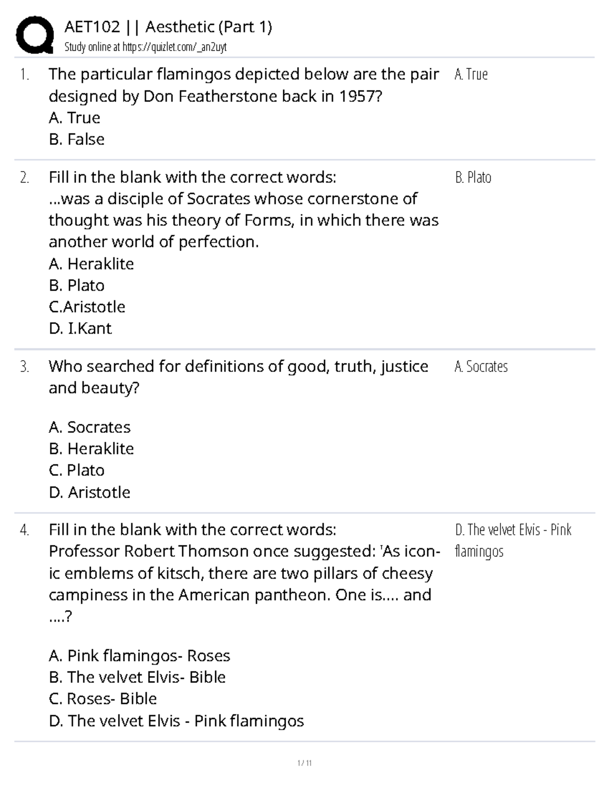AET102 Aesthetic (Part 1) Study Guide and Quiz Questions - Studocu
