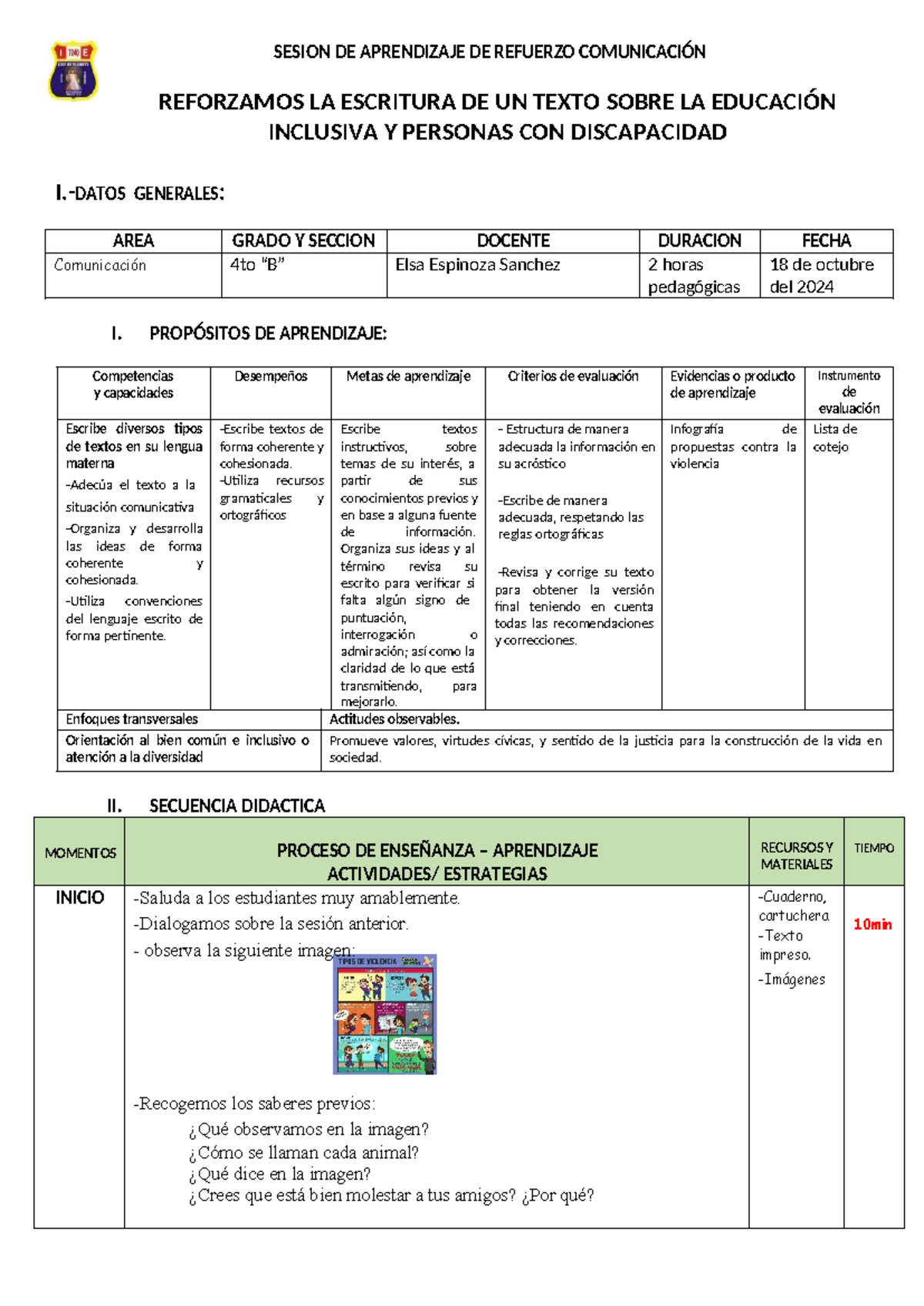 Sesion Comunicación- Escribimos UN Texto Refuerzzo - SESION DE ...