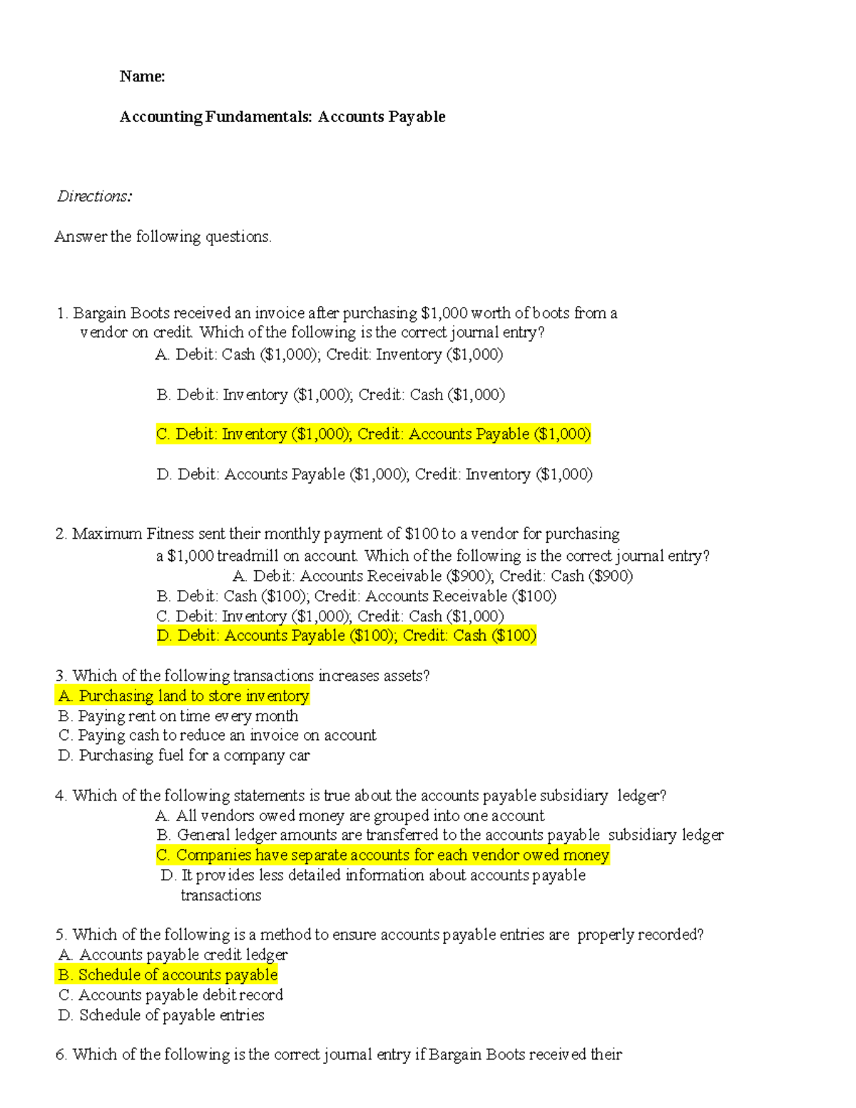 Accounting 101: Accounts Payable Practice Questions & Exercises - Studocu