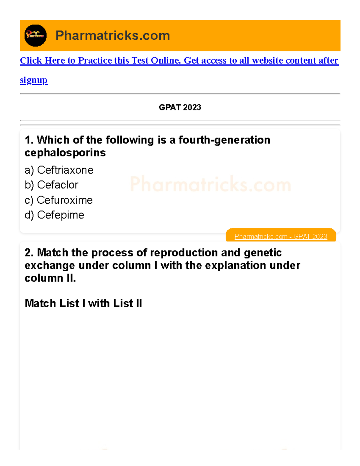 GPAT2023 Practice Test Questions and Answers - Studocu