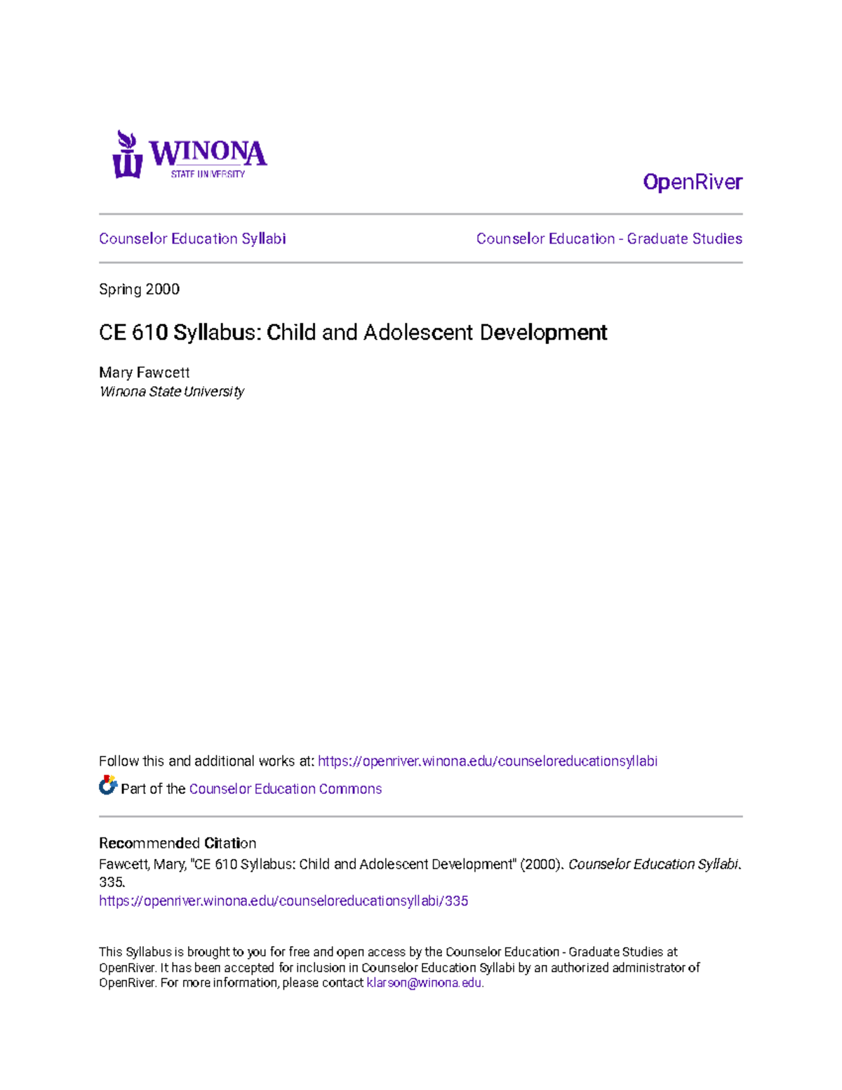 CE 610 Child & Adolescent Development Course Syllabus Overview - Studocu