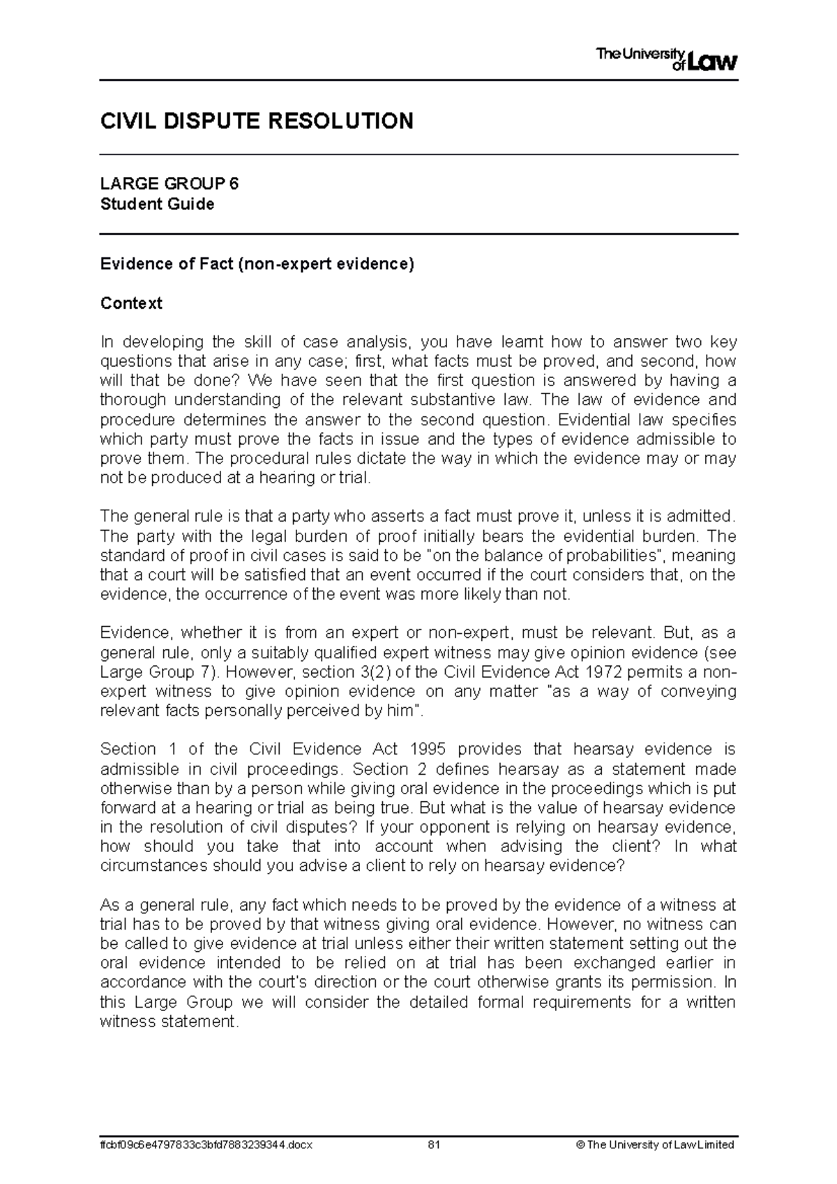 U6 - Evidence of Fact (Student Guide) - CIVIL DISPUTE RESOLUTION LARGE ...