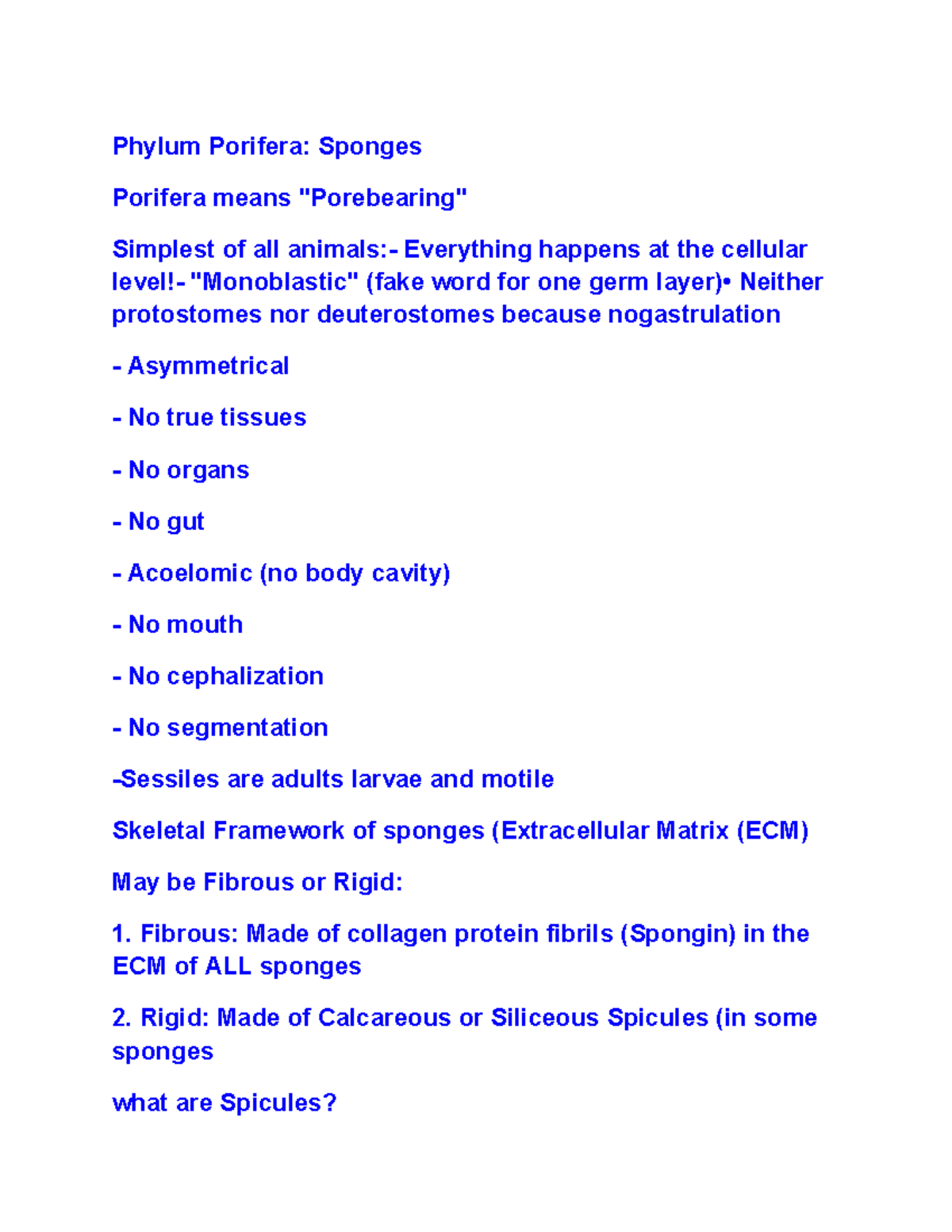 Quizlet Guide for Zoology Exam 2: Phylum Porifera & Cnidaria - Studocu