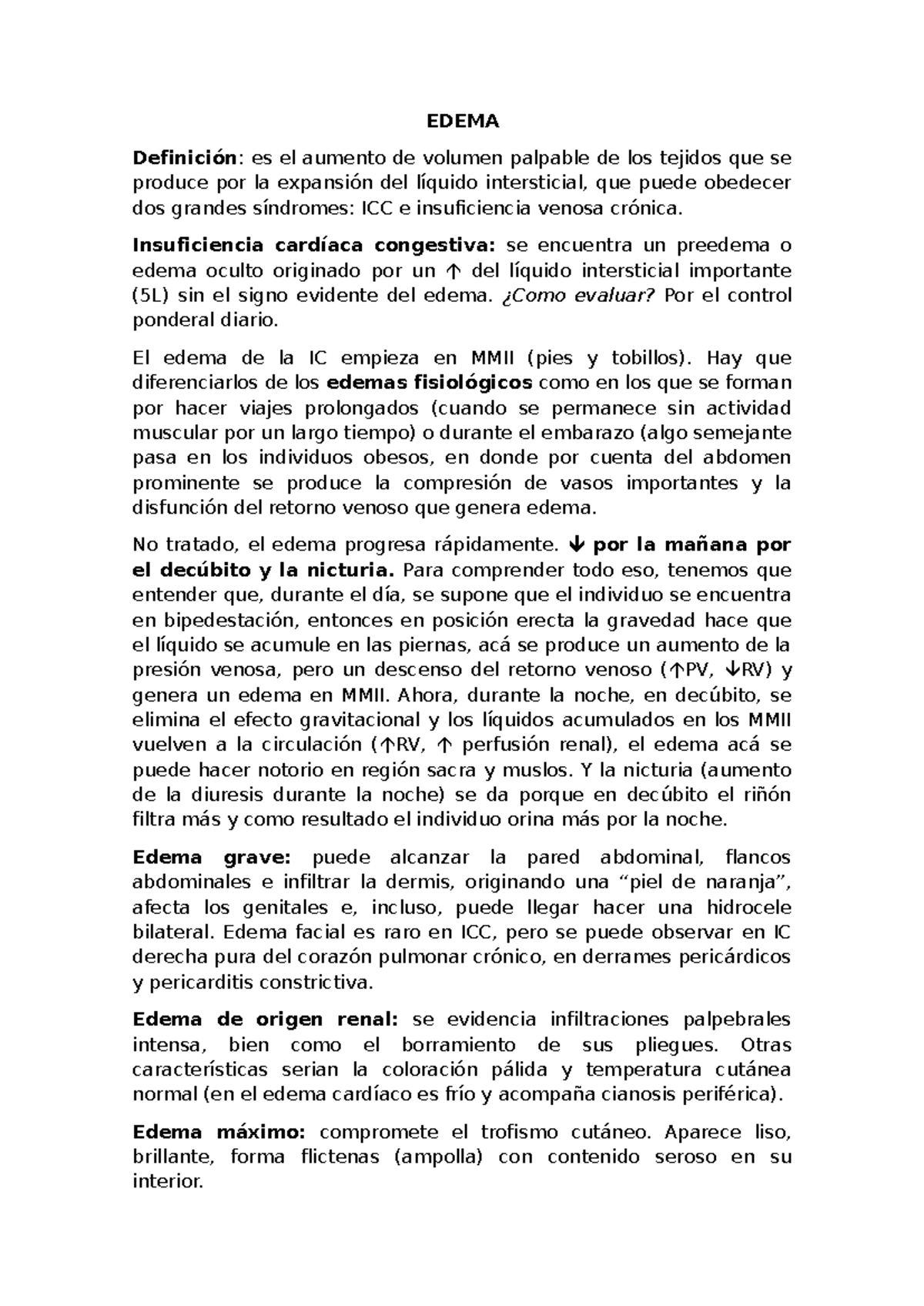 EDEMA: Definición, Clasificación y Evaluación Clínica - Studocu