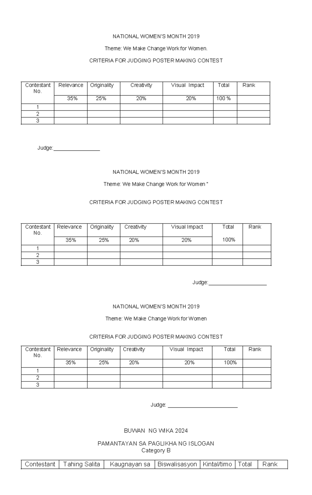 Criteria for Judging Poster and Bulletin Board Slogans (2024) - Studocu