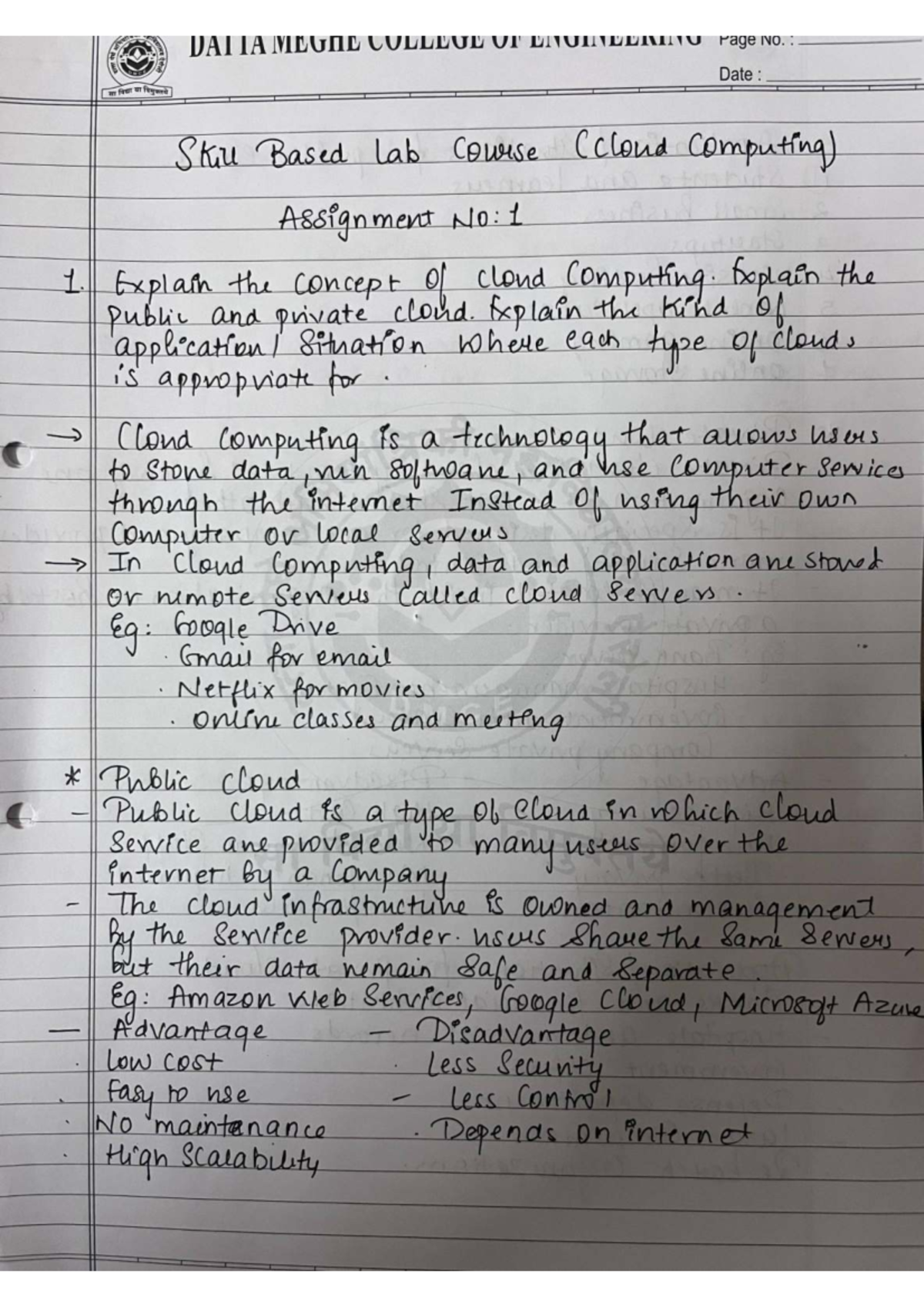 Cloud Computing Concepts and Applications - Assignment 1 (CSE101) - Studocu