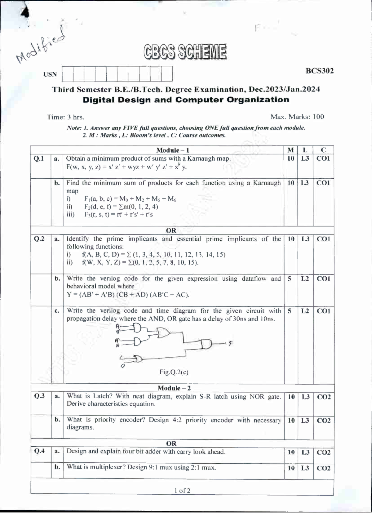 Digital Design & Computer Organization Exam Scheme BCS302 - Studocu