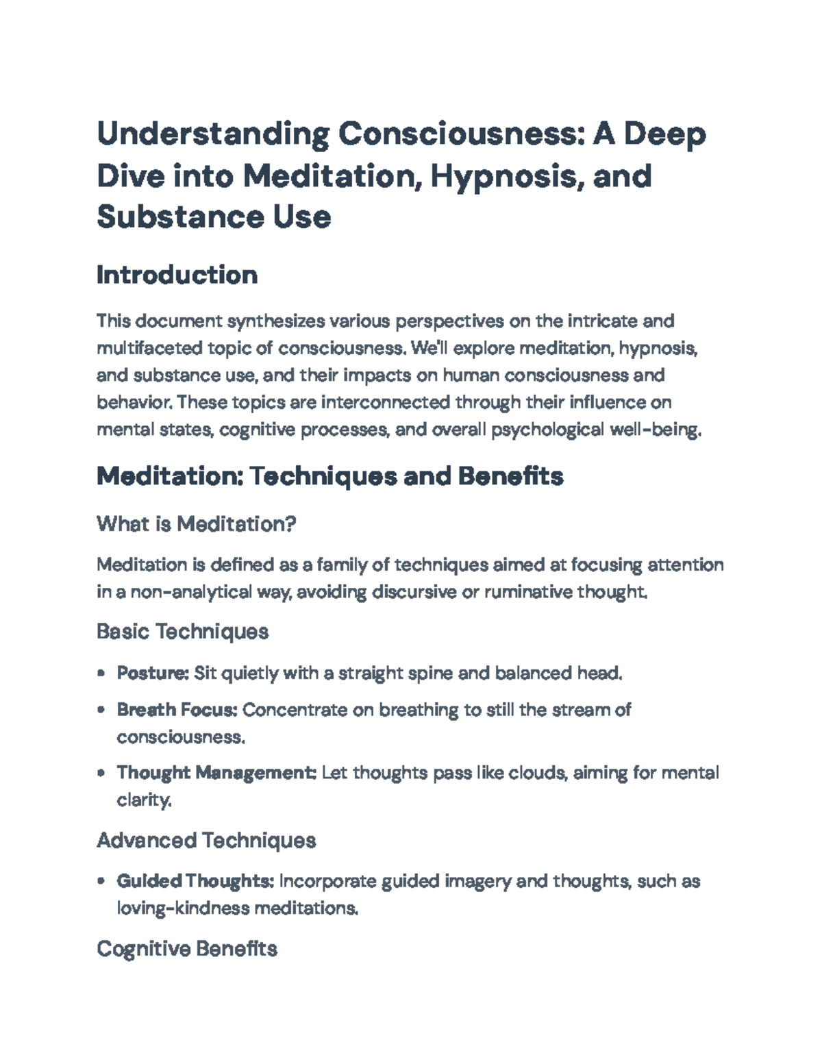 Consciousness: Meditation, Hypnosis & Substance Use Exam Notes ...
