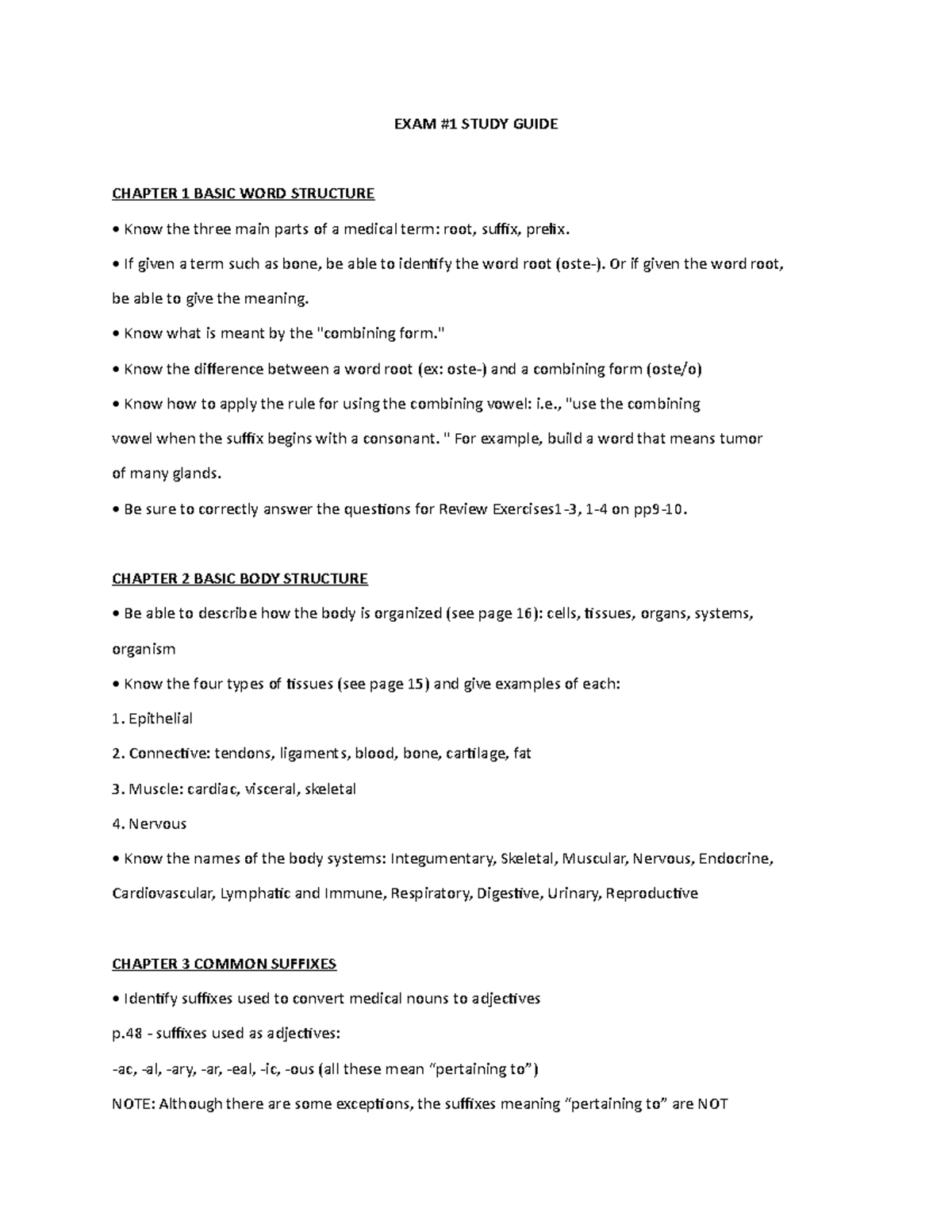 Module 1: Exam 1 Study Guide and Review Notes for Medical Terminology ...
