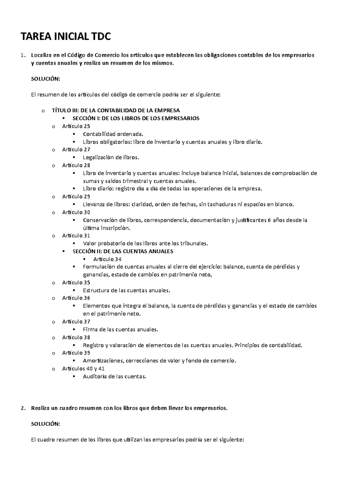 Tarea Inicial TDC: Resumen y Obligaciones Contables Empresariales - Studocu