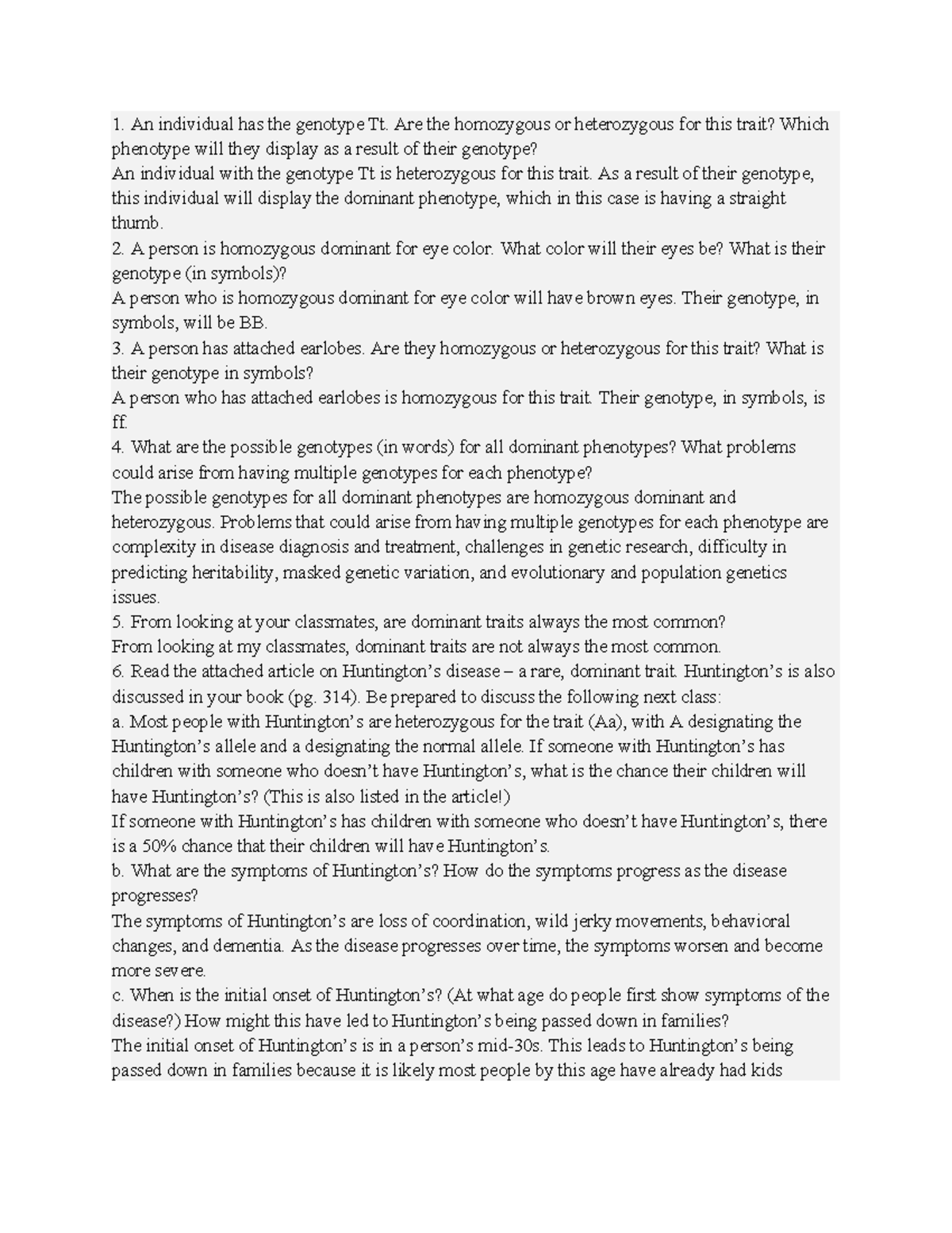 Inferring Genotype from Phenotype: Genetics Study Guide (BIO101) - Studocu