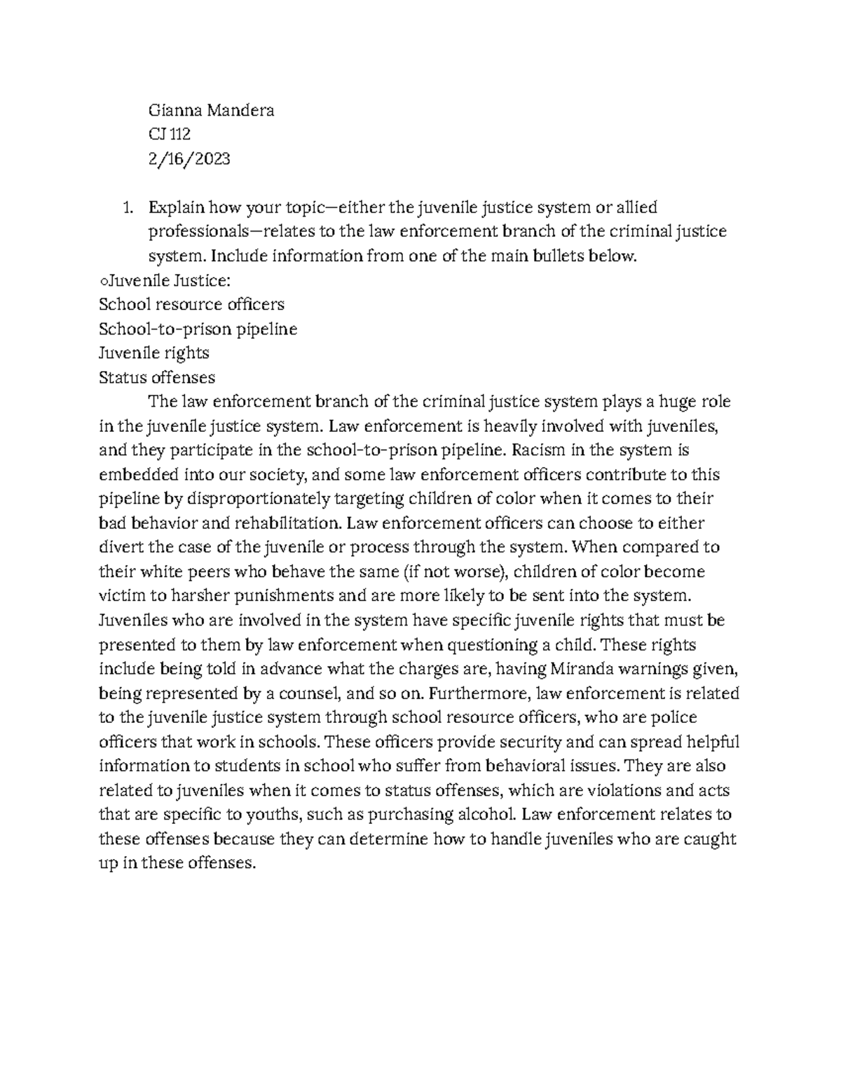 CJ 112 Module 8 Project 3 - Exploring the Juvenile Justice System - Studocu