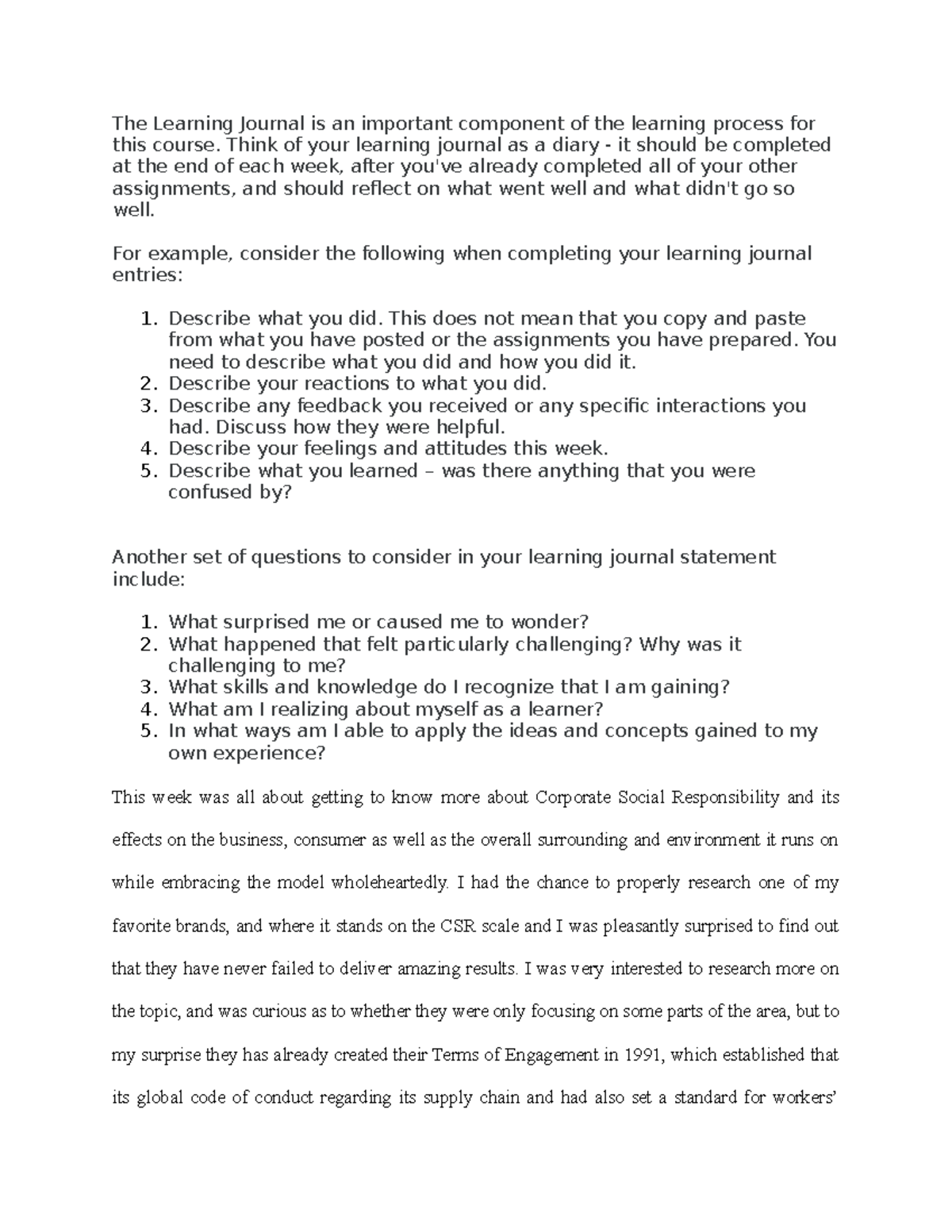 Learning journal Unit 2 Business And Society - The Learning Journal is ...