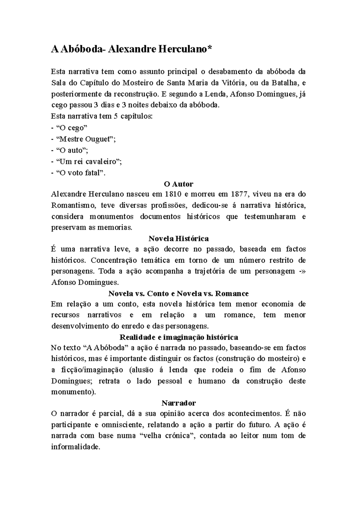 Resumo da Novela Histórica "A Abóboda" - Alexandre Herculano - Studocu