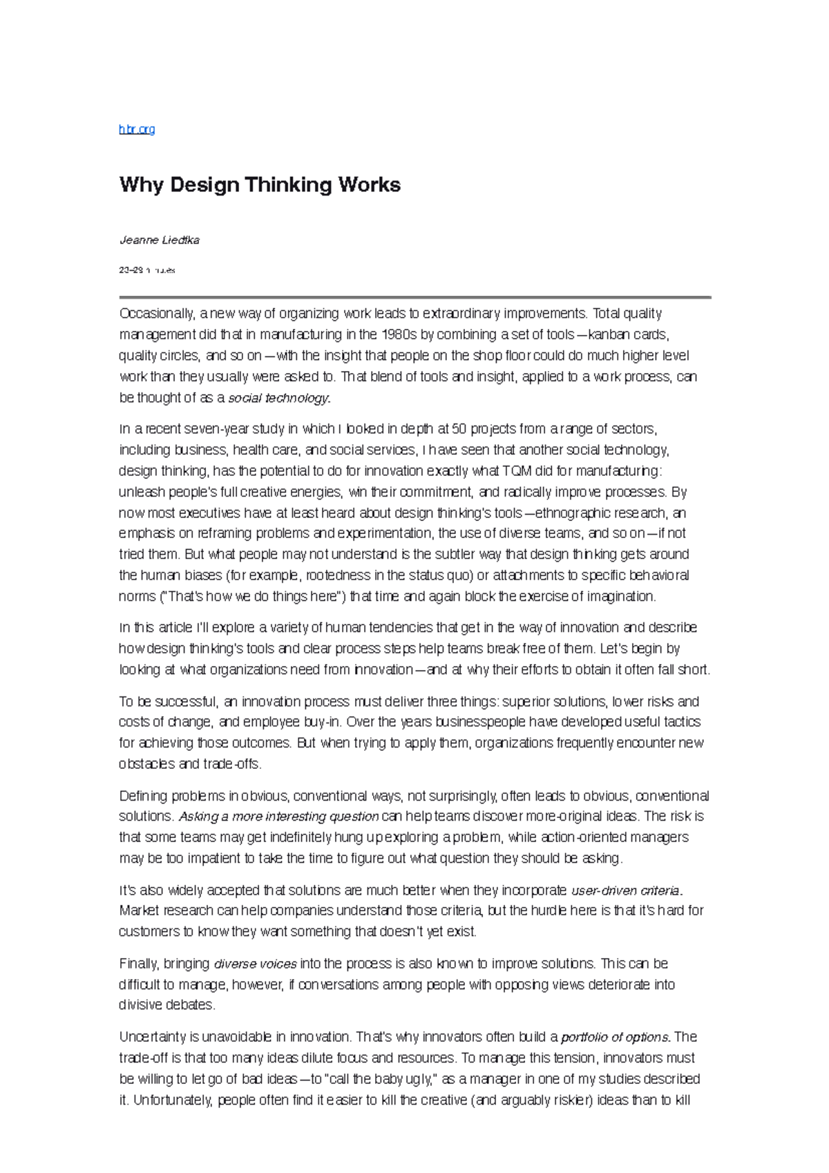 Design Thinking as a Social Technology: Insights from Reading 5 - Studocu