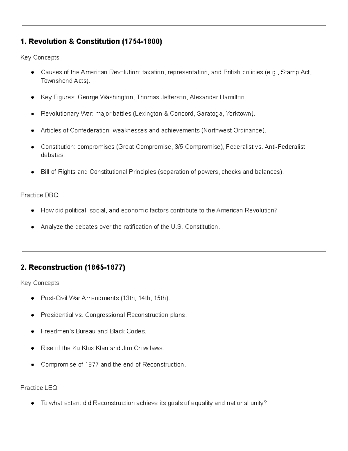 APUSH Study Guide: Key Concepts from Revolution to Cold War - Studocu
