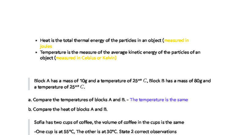 Thermal Energy Transfer: Heat vs. Temperature Comparison - Studocu