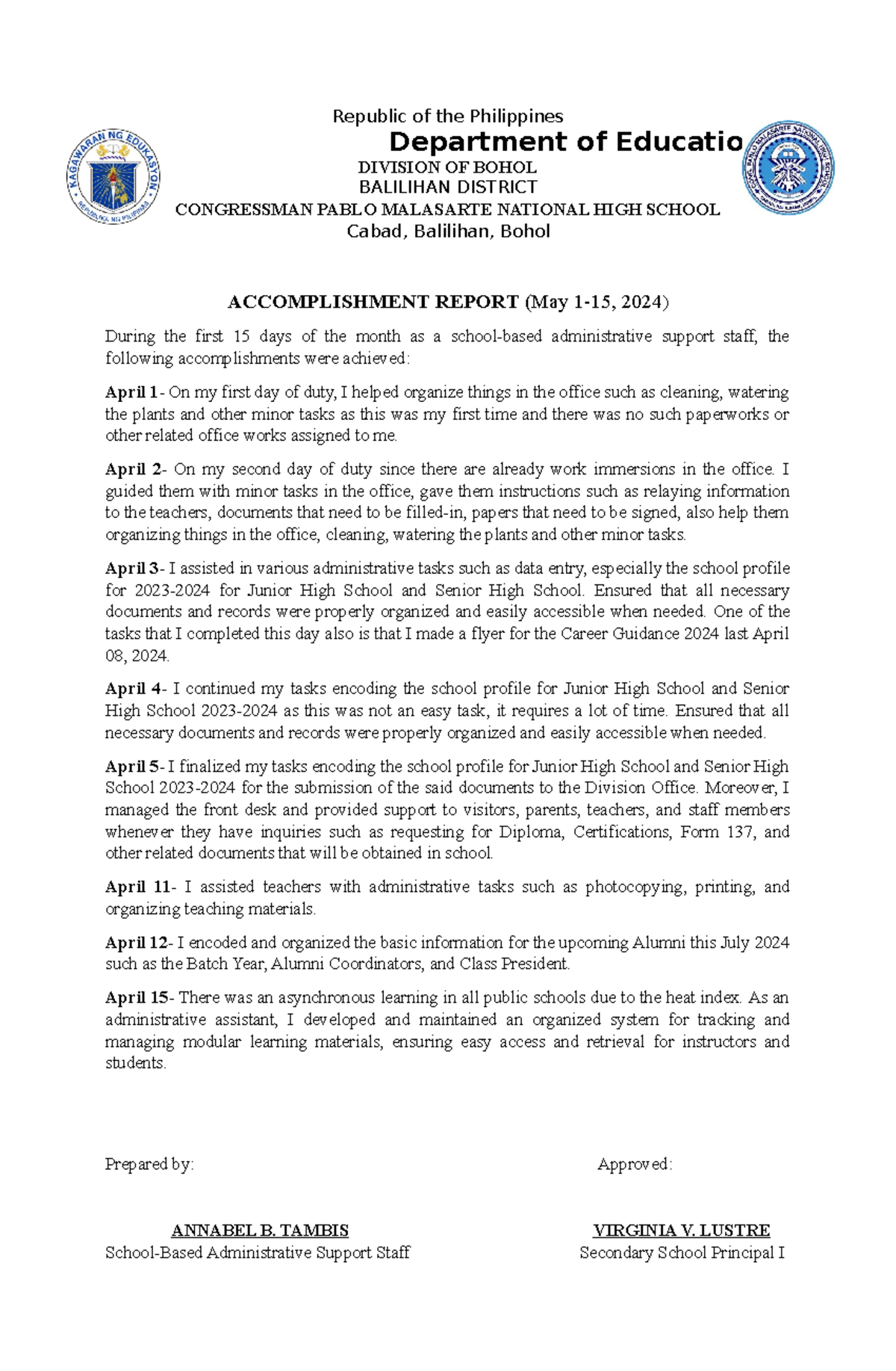 Accomplishment Report (May to July 2024) - Congressman Pablo Malasarte ...