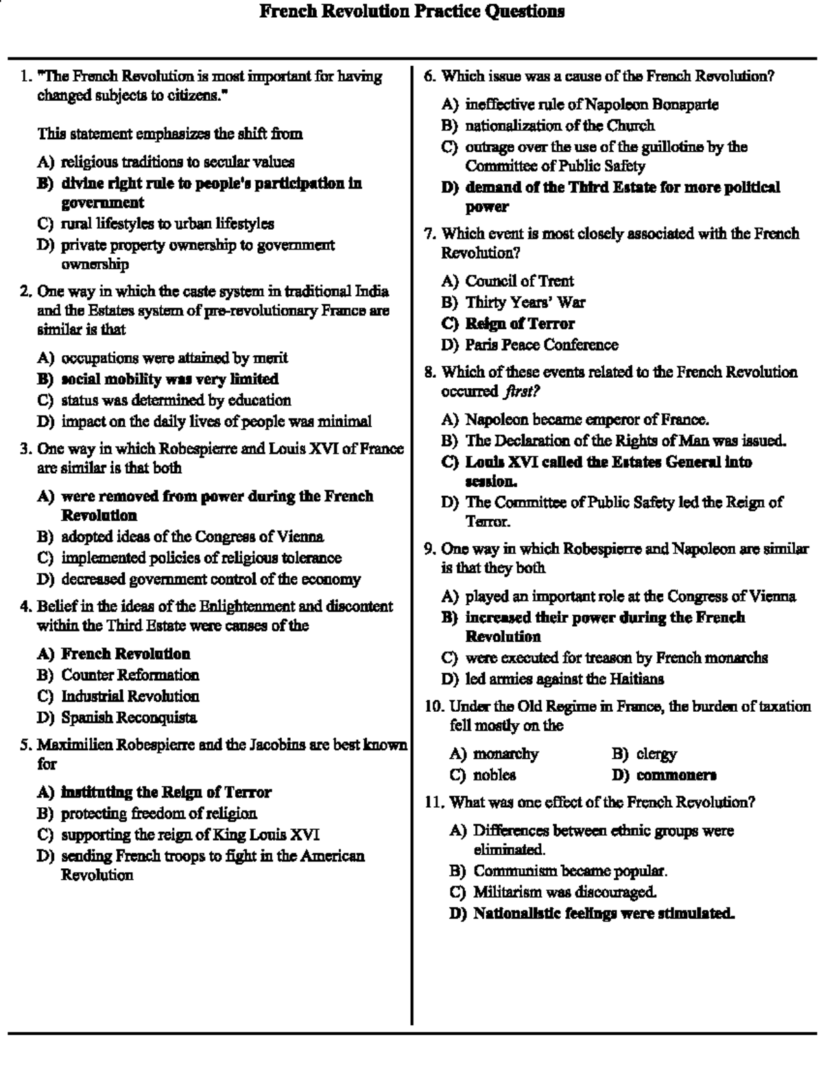 France Mcqs 2 - fgffgmhjgkckhjxt - French Revolution Practice Questions ...