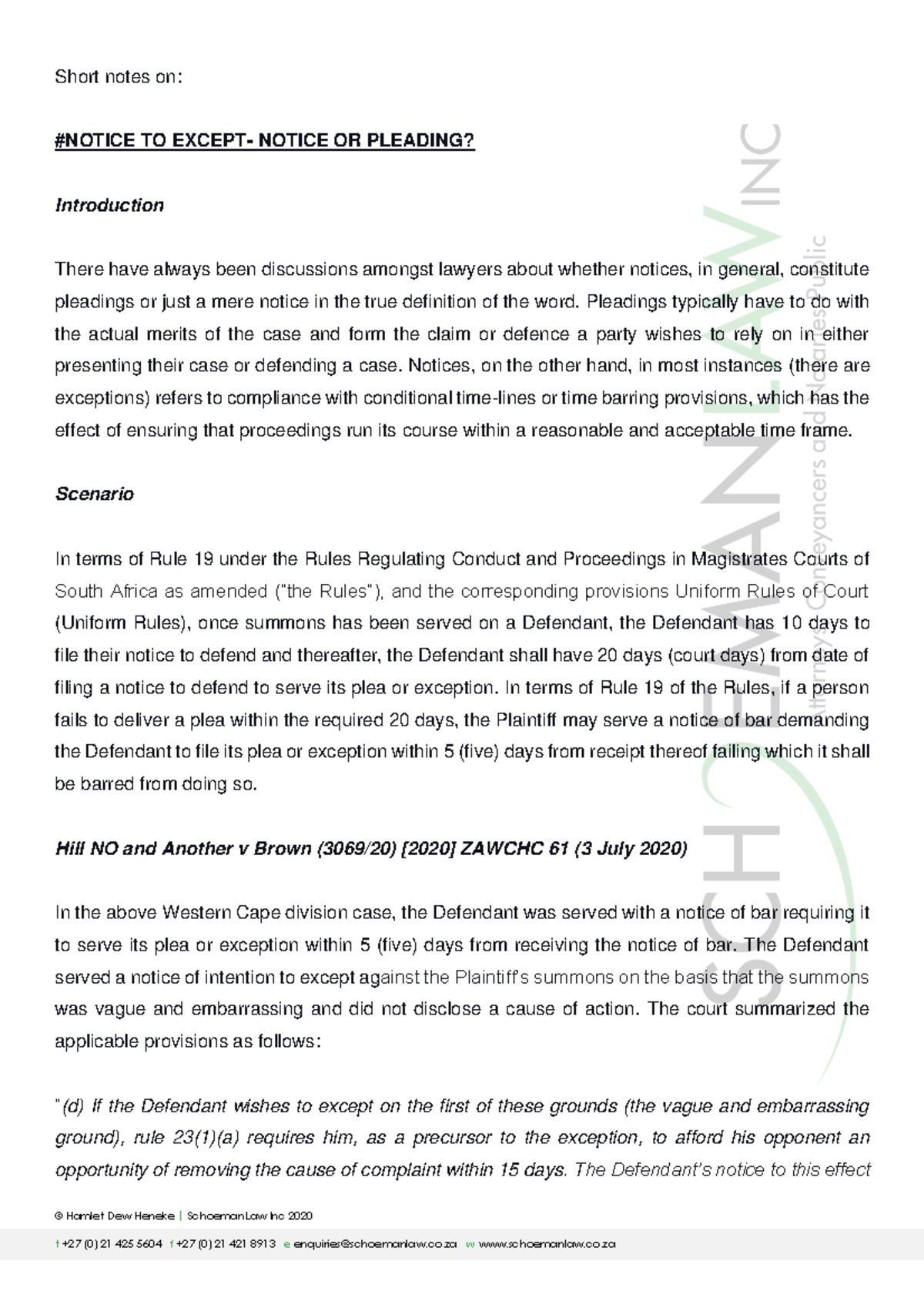Notice to Except - Legal Insights on Pleadings and Compliance - Studocu