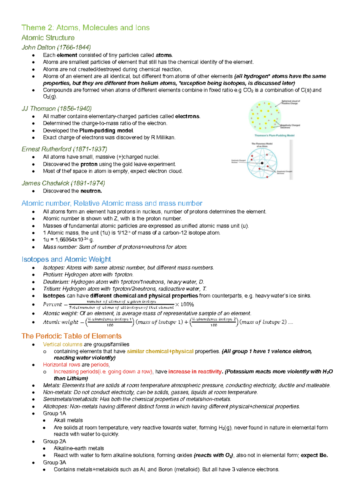 Lecture Notes: Atoms, Molecules and Ions - Studocu