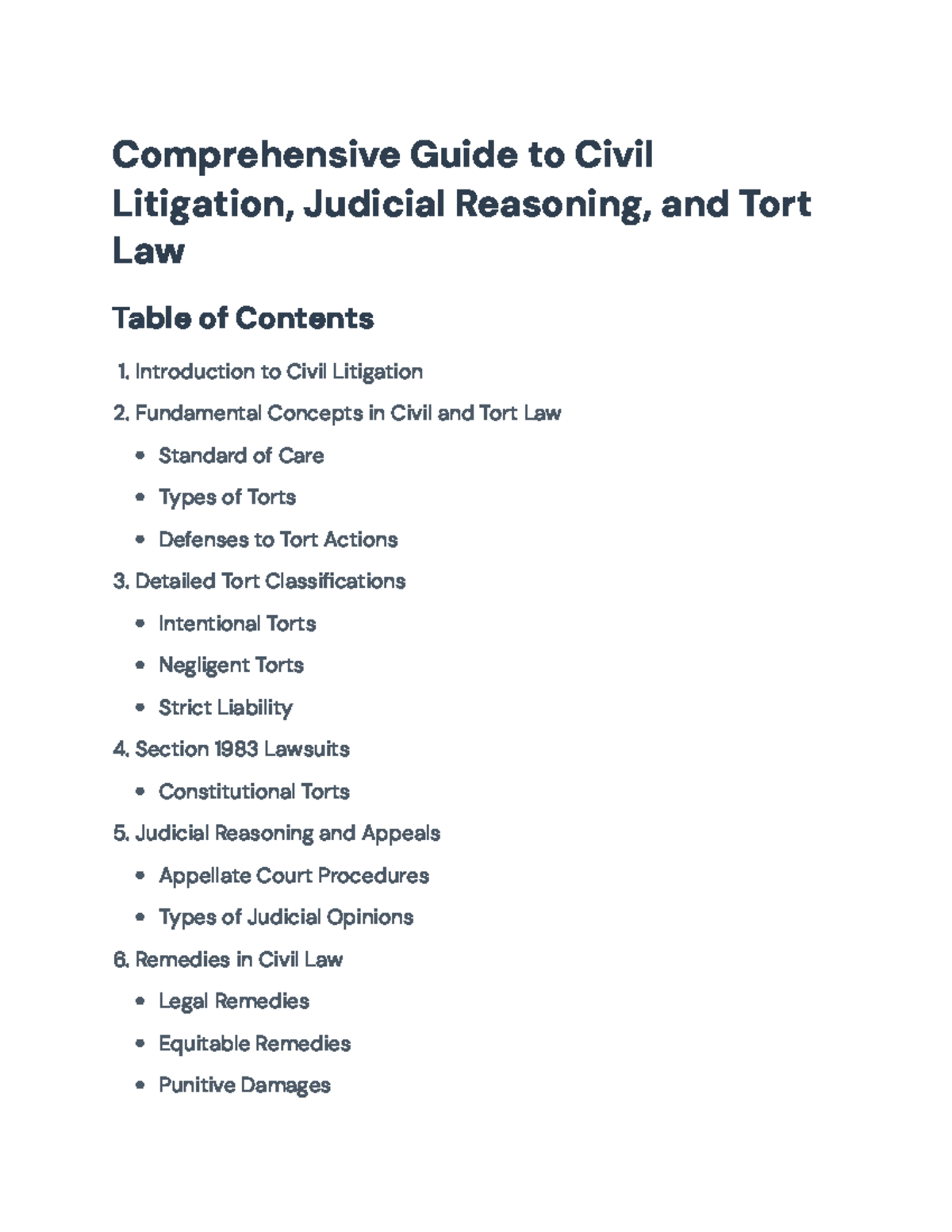 Comprehensive Study on Civil Litigation, Tort Law, and Judicial ...