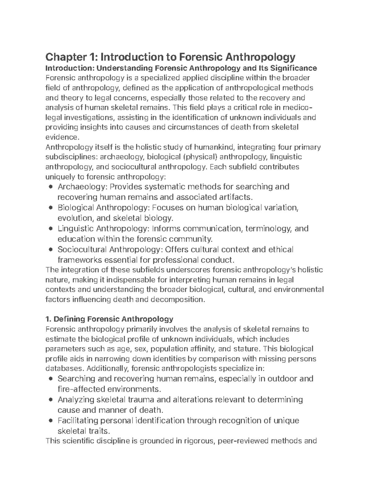 Chapter 1: Overview of Forensic Anthropology and Its Importance - Studocu