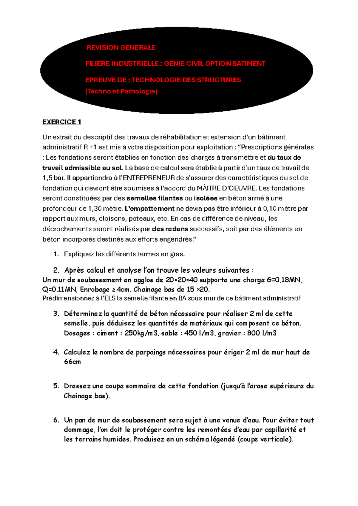 Révision Générale : Génie Civil - Technologie des Structures (Techno et ...