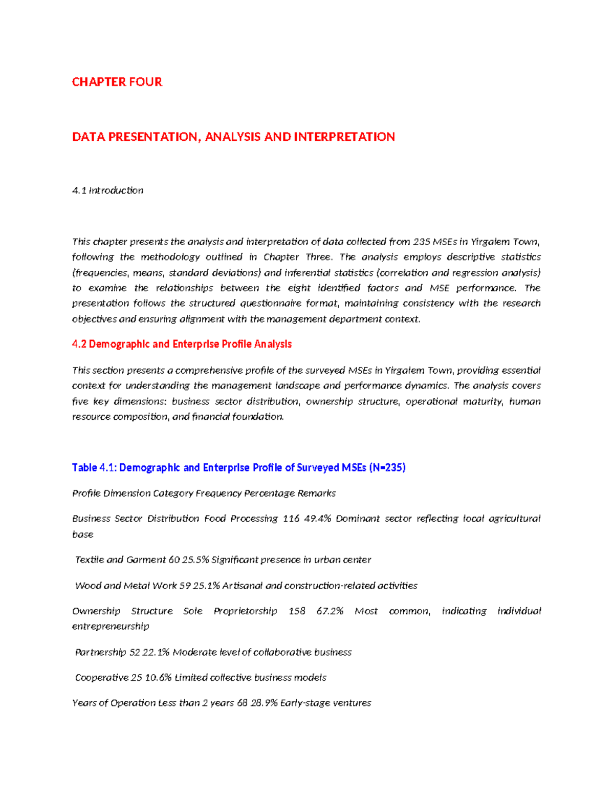 CHAPTER 4: DATA PRESENTATION, ANALYSIS & INTERPRETATION - Studocu