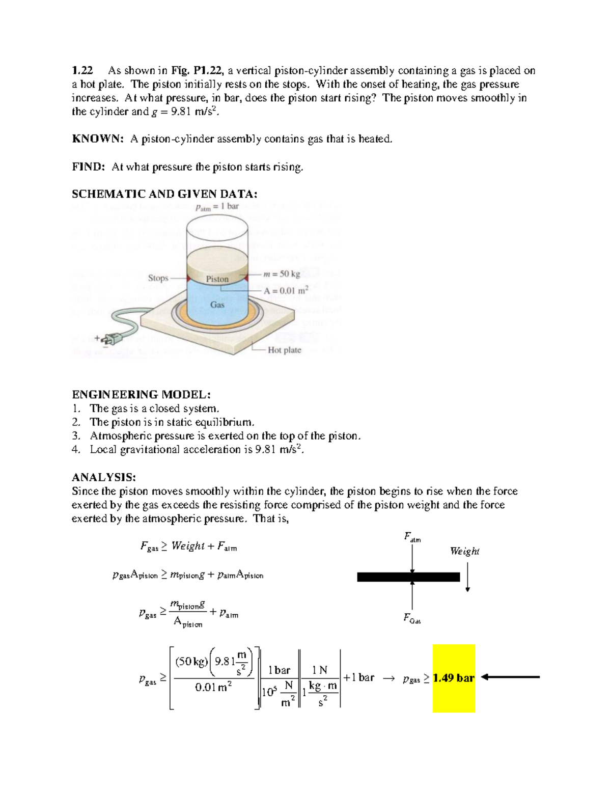 Chapter 1 Homework Practice: Piston-Cylinder Assembly Analysis - Studocu
