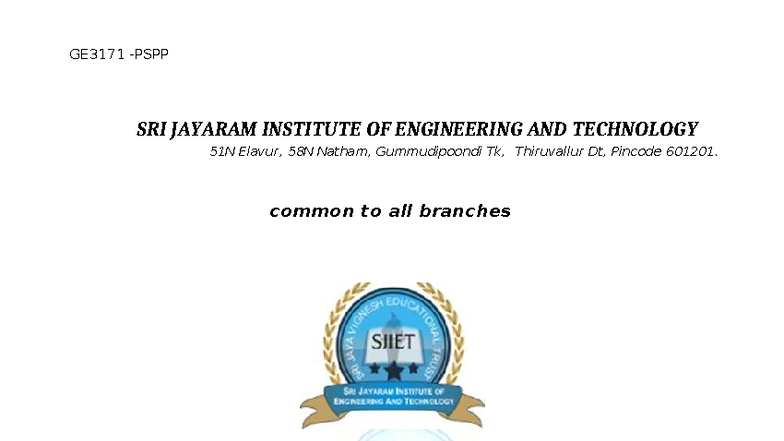GE3171 Problem Solving & Python Programming Lab Manual - Studocu