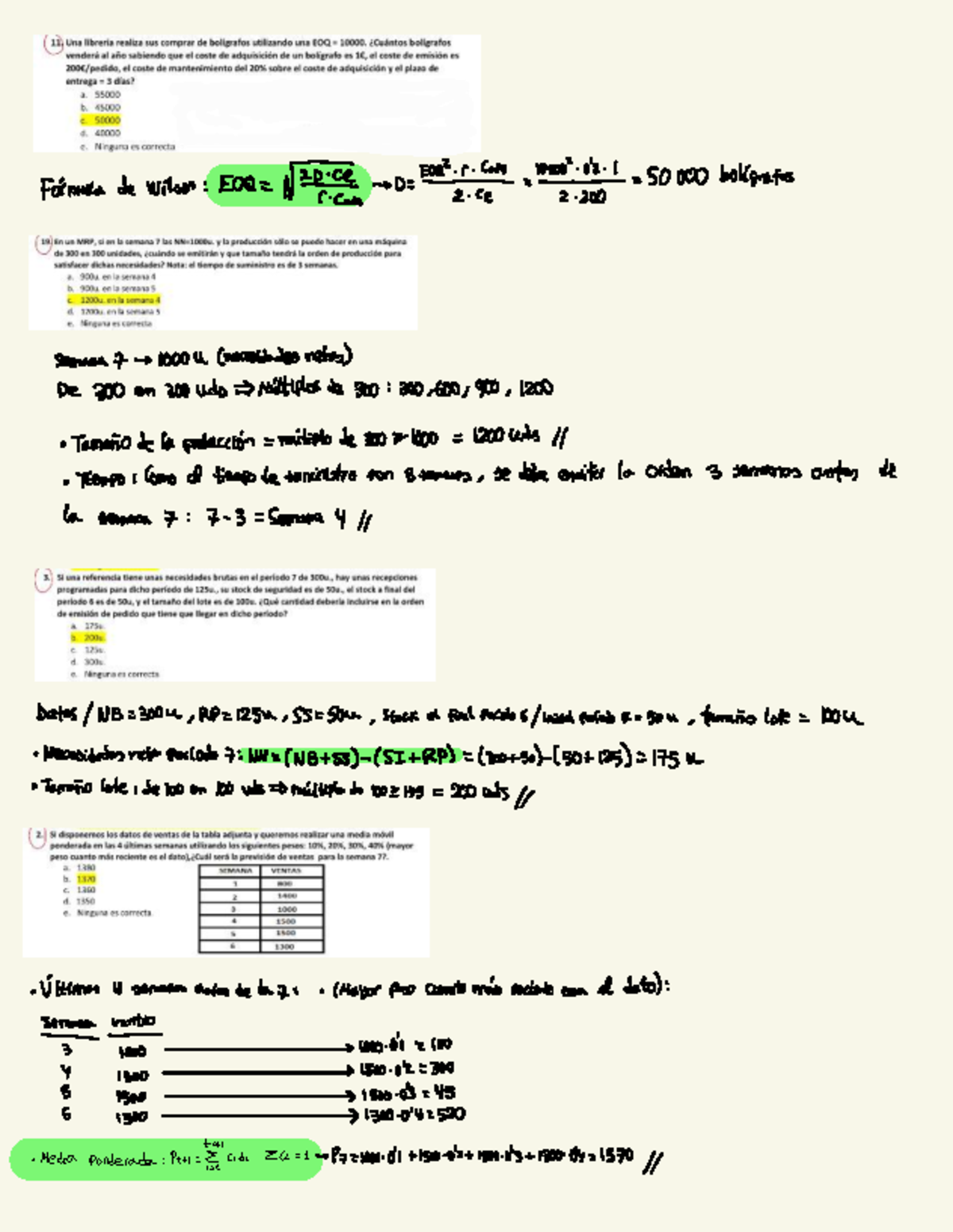 Ejs primer parcial: Fórmula de Wilson y análisis de stock en U semana 7 ...