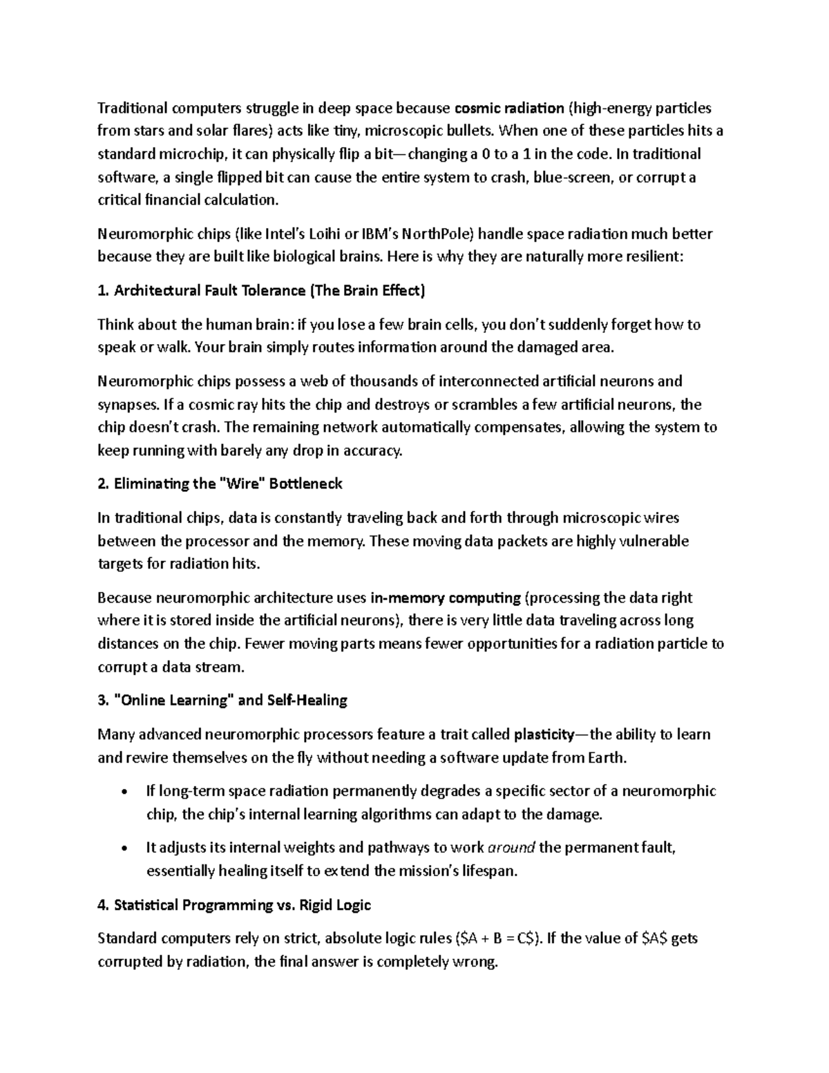 Neuromorphic Chips vs. Traditional Computers in Space: Lecture Notes ...