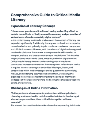 Toward Critical Media Literacy: Concepts & Pedagogy for K-12 Education ...