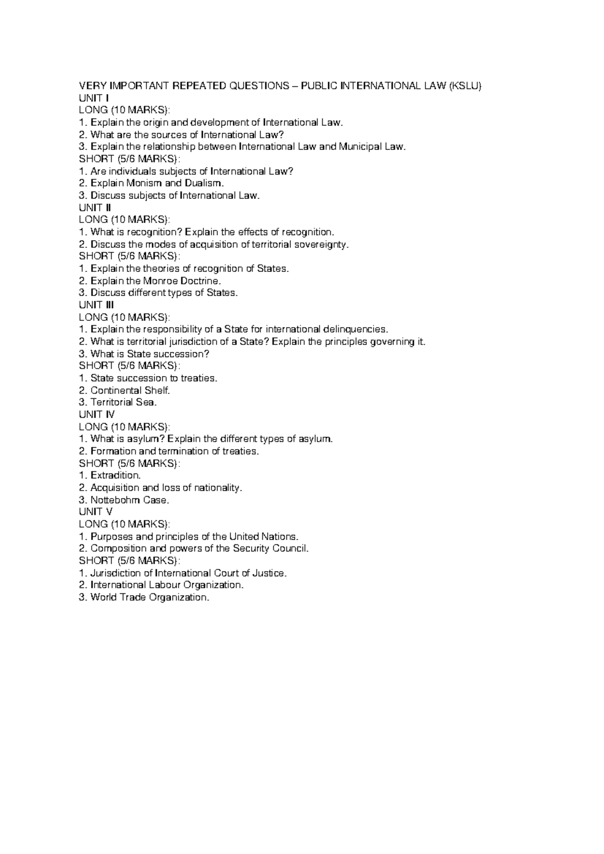 PIL Important Questions for KSLU: Unit I to V Overview - Studocu