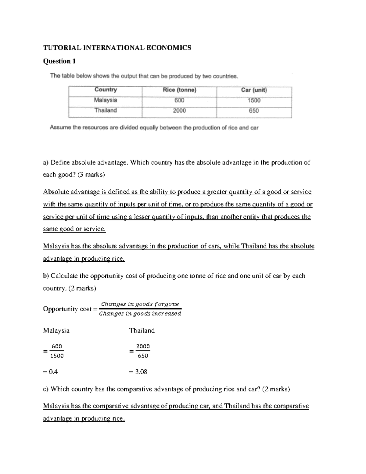 Tutorial 7: Absolute Advantage and Protectionism in International ...