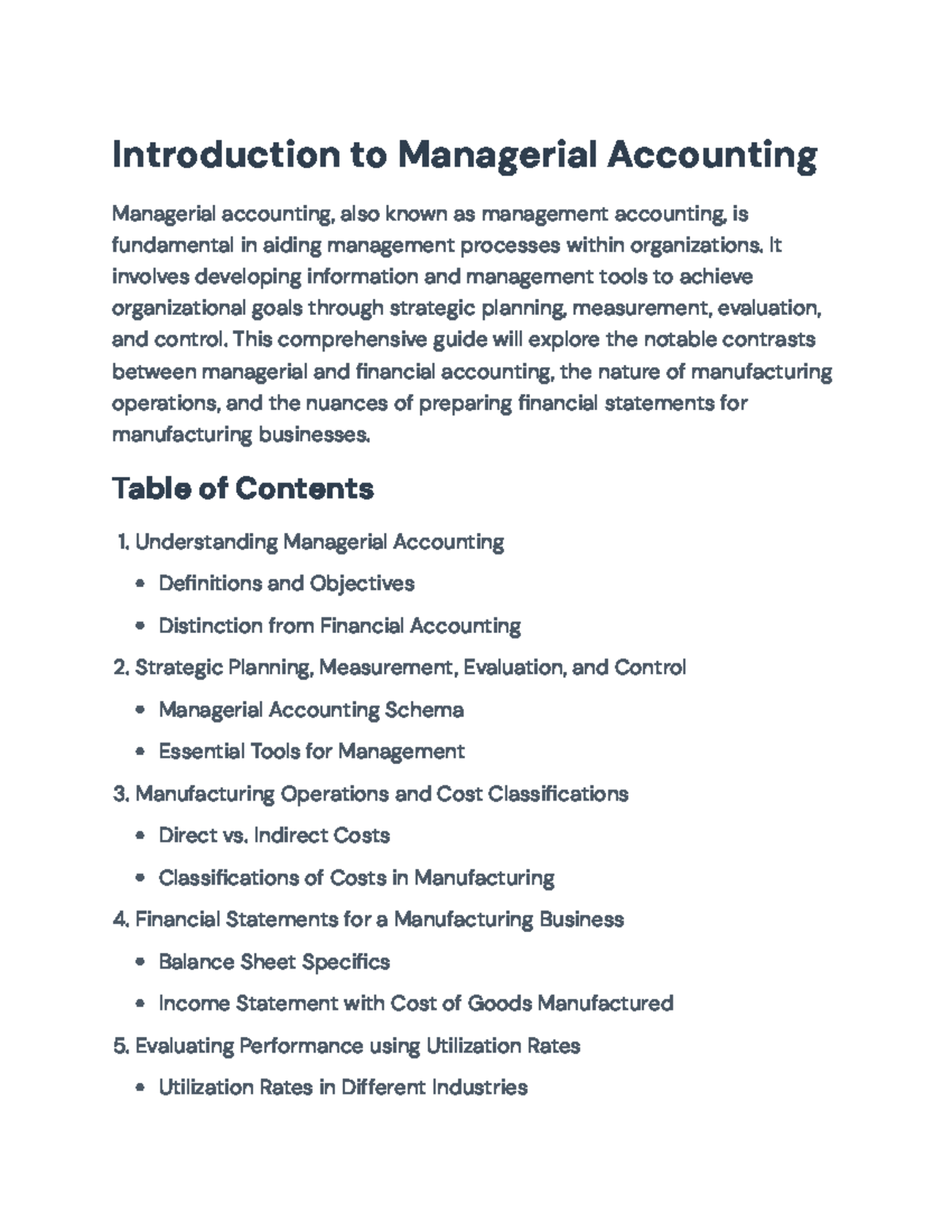Managerial Accounting Overview: Strategies, Tools, and Applications ...