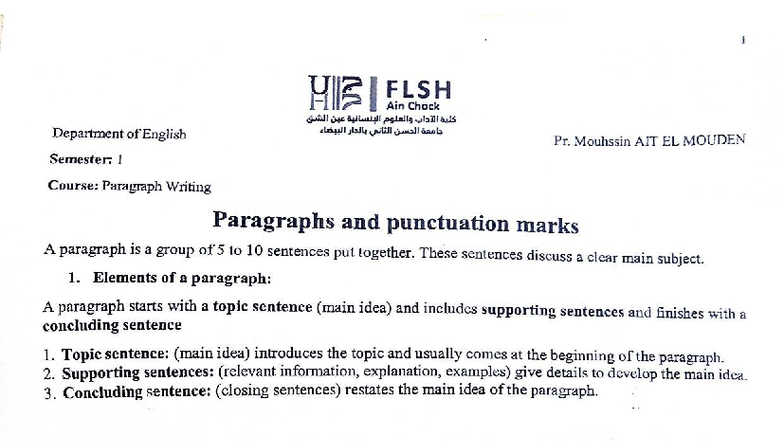 Paragraph writing paragraphs and punctuation marks - 1 HIIS FLSH Ain ...