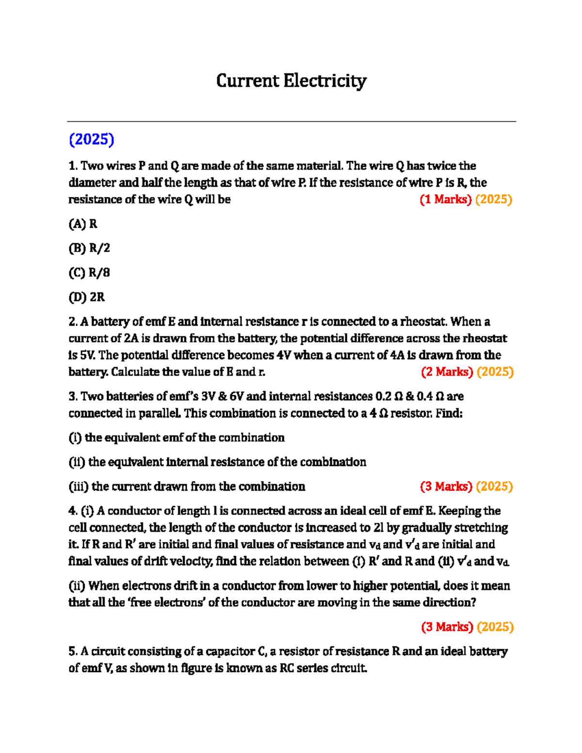 Current Electricity Questions (2025) - Studocu